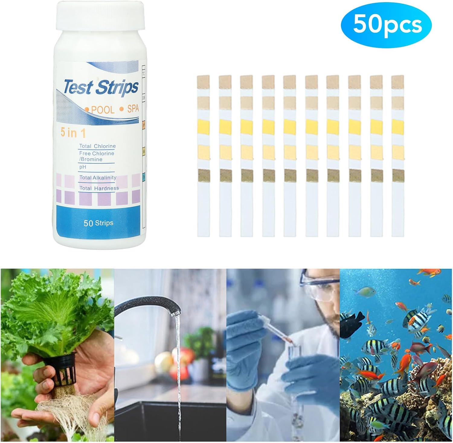 Tiras de prueba para acuario, 50 tiras de acuario, kit de prueba para ...