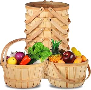 Amazon.com: 11 x 6.5'' Large Round Wooden Basket Fruit Baskets, 6 Pcs Handmade Bushel Baskets ...