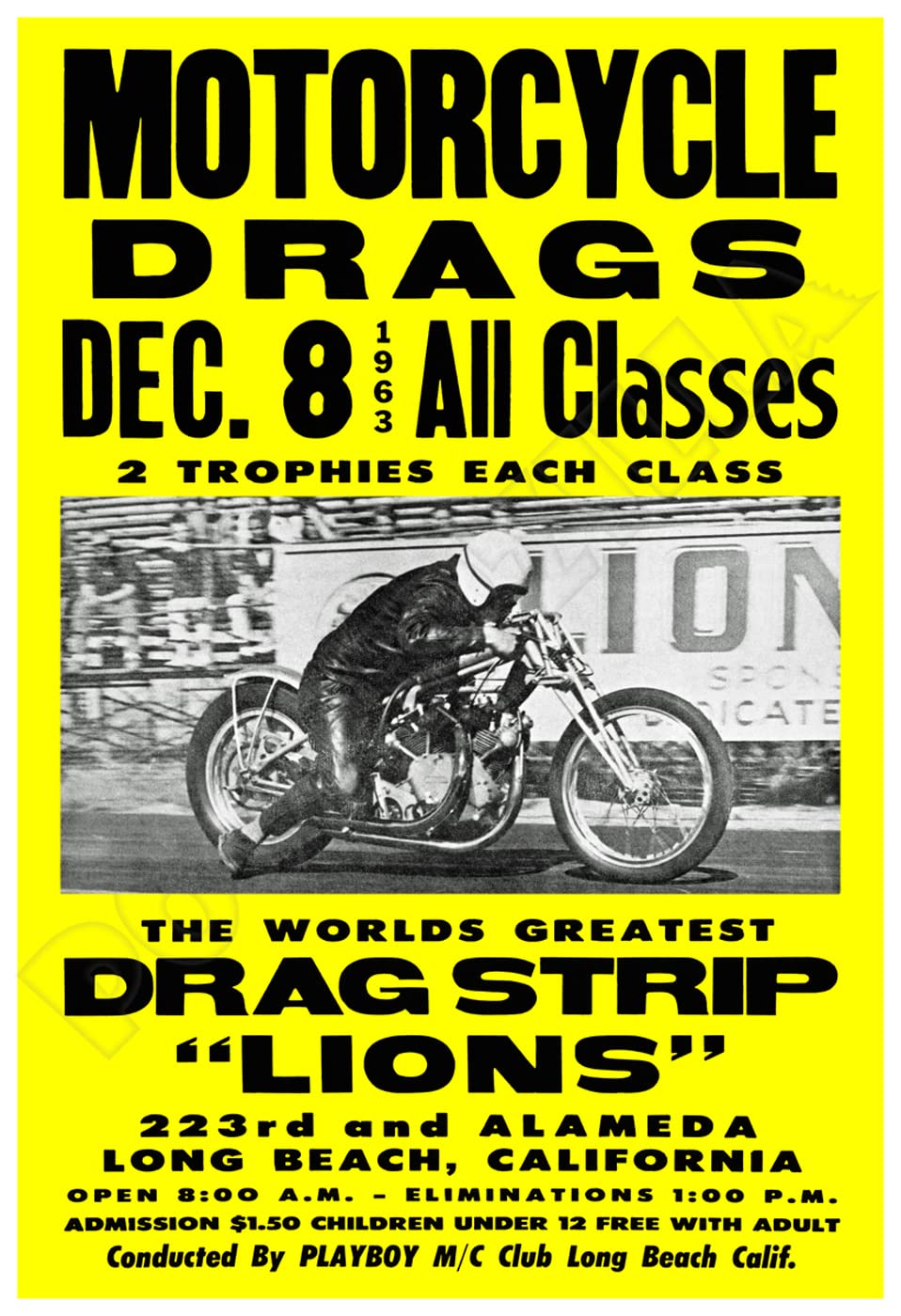 Amazon.com: Lions Drag Strip Motorcycle Drags 1963 Racing Poster (13 ...