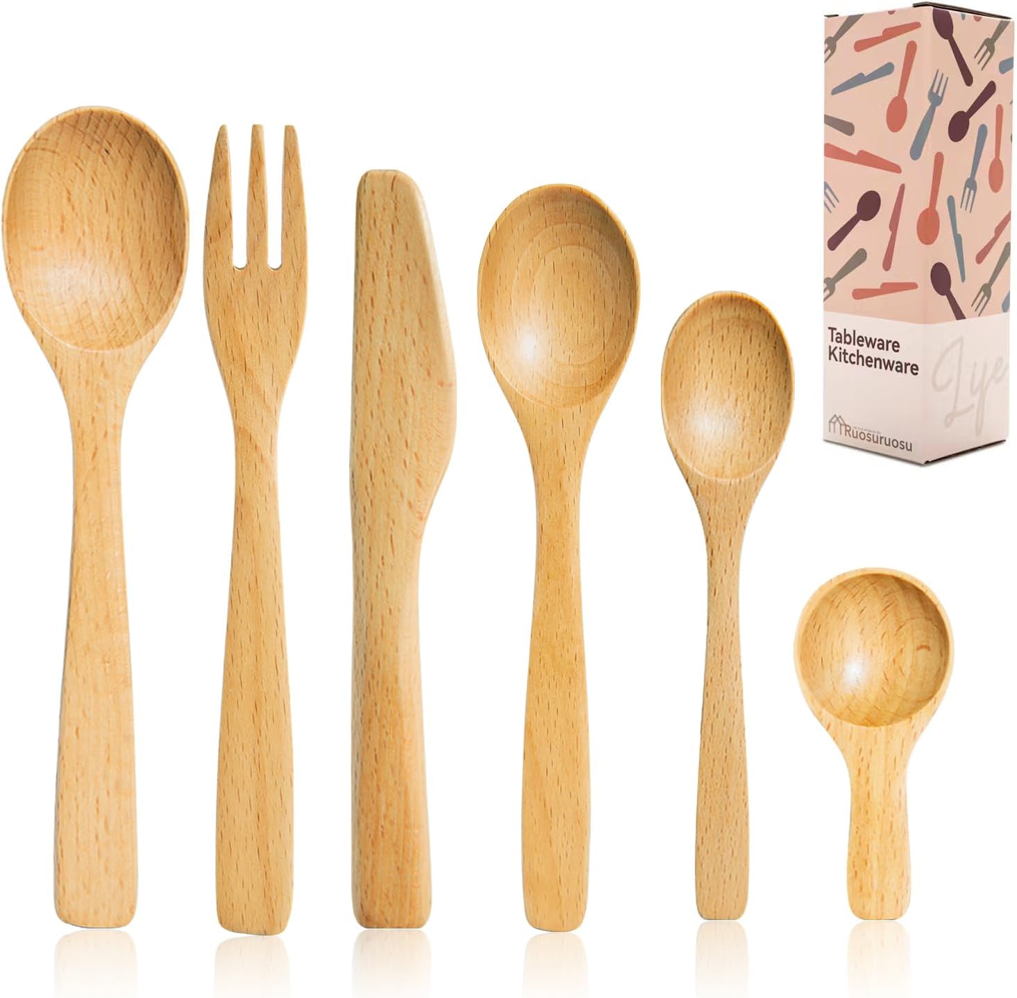 Amazon.com: Wooden Spoon for Eating, Fork and Knife Set(6 pcs), Salad ...