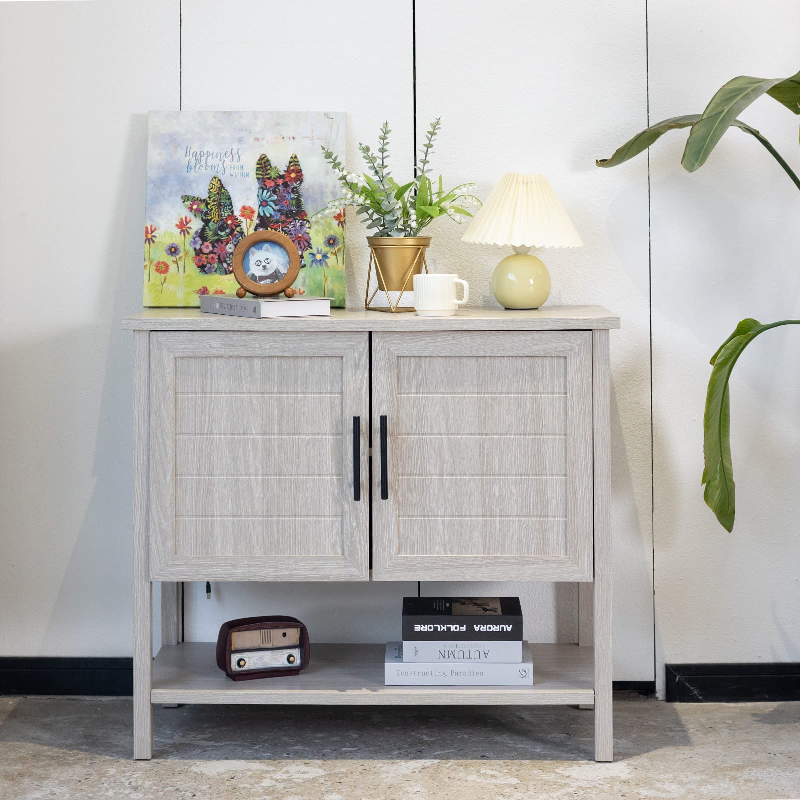 Sideboard Storage Cabinet with USB Charger, Console Table with 2 Tire ...