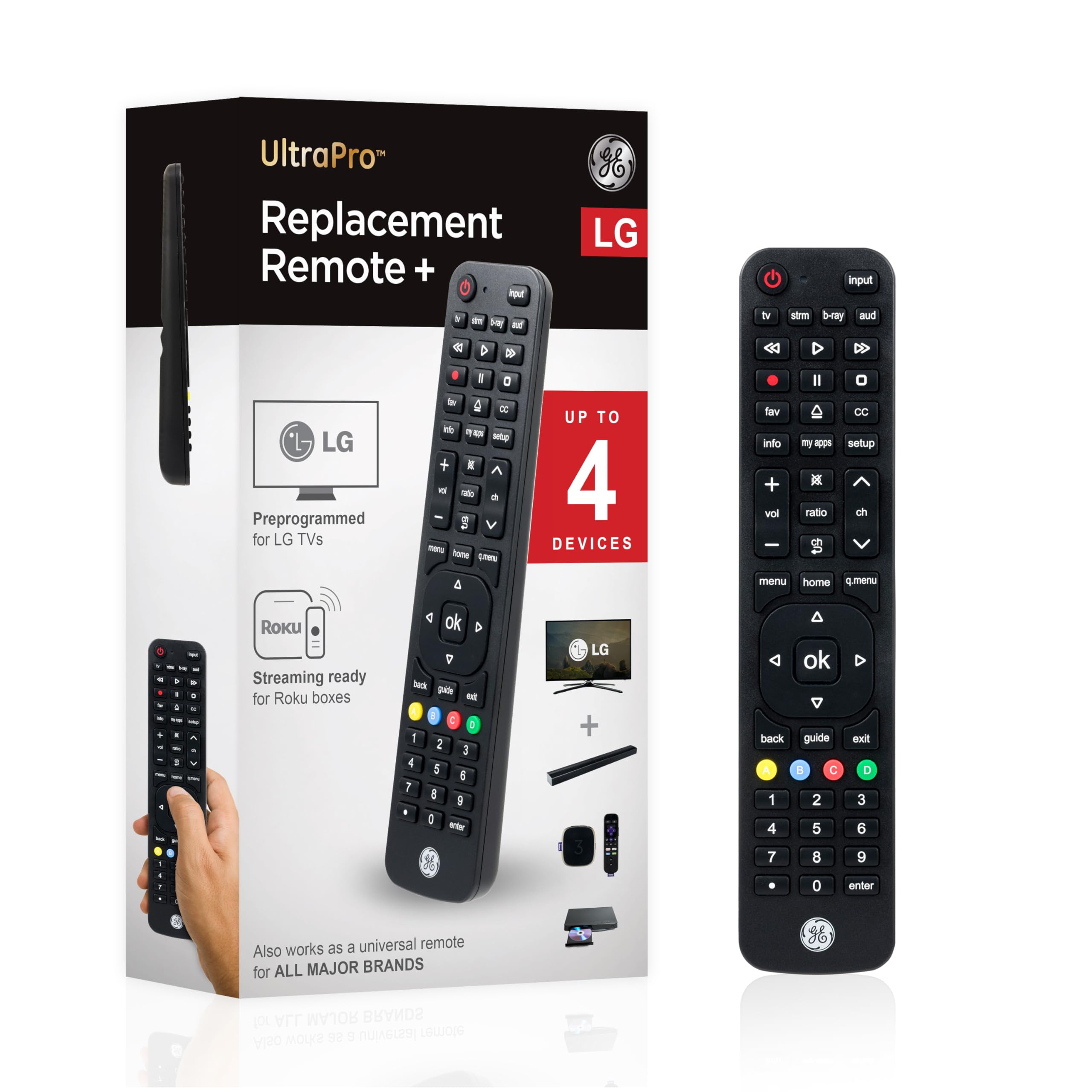 Amazon.com: GE 4-Device Replacement Remote for LG Compatible with LED ...