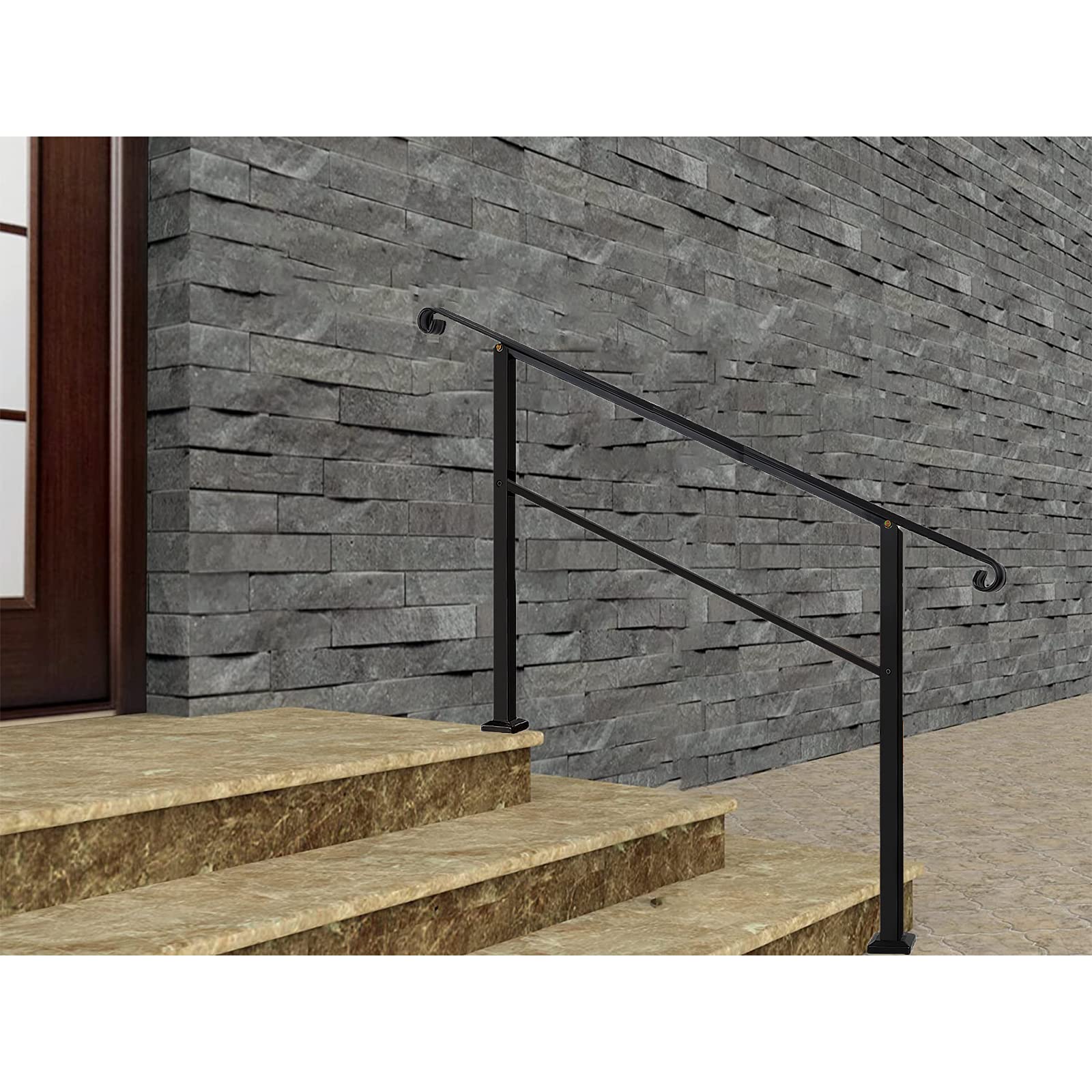 Metty Metal Outdoor Stair Railing,Black Handrails for Outdoor Steps 4 ...