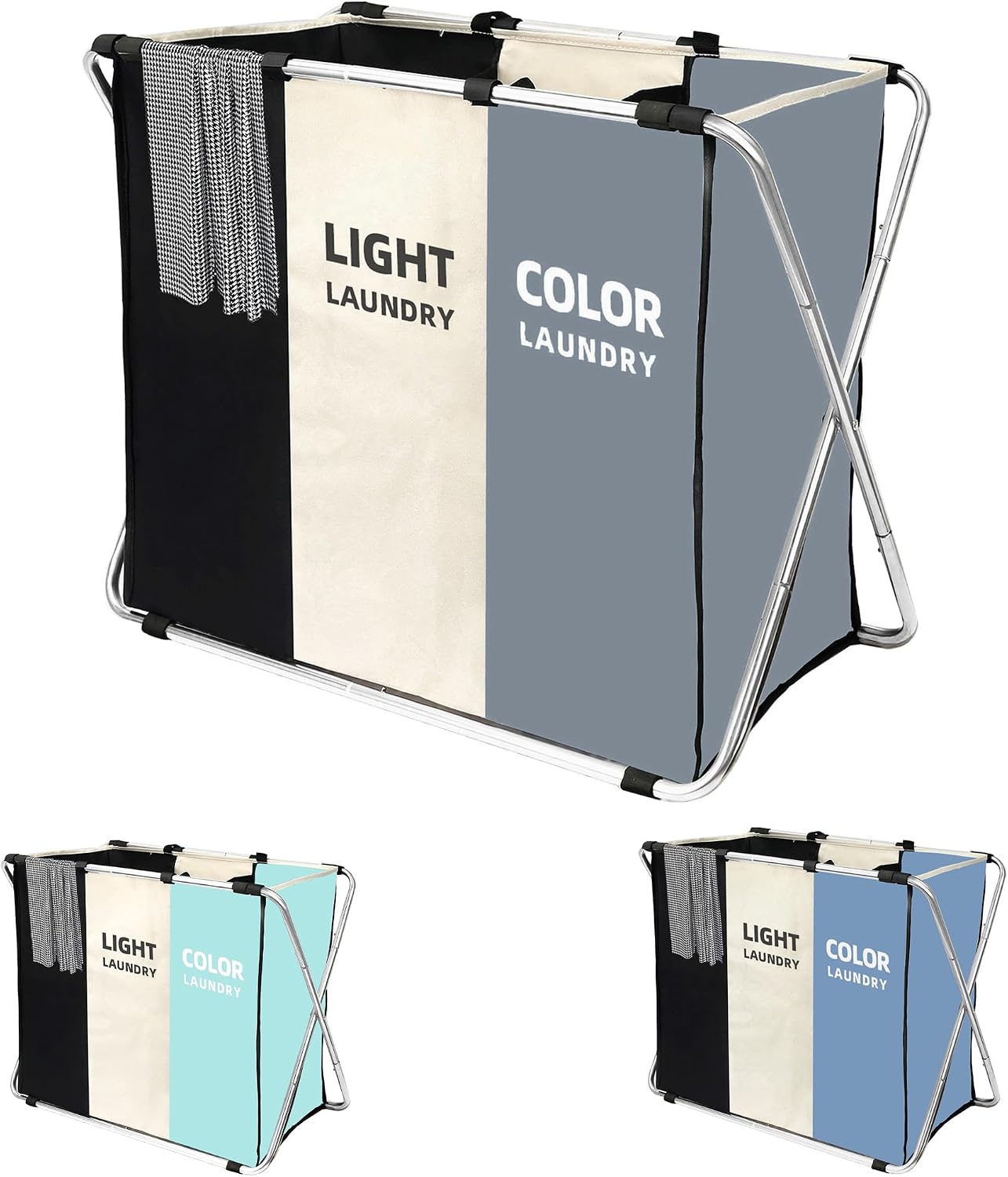 Amazon.com: Foldable Laundry Basket Hamper Sorting with Stainless Steel ...