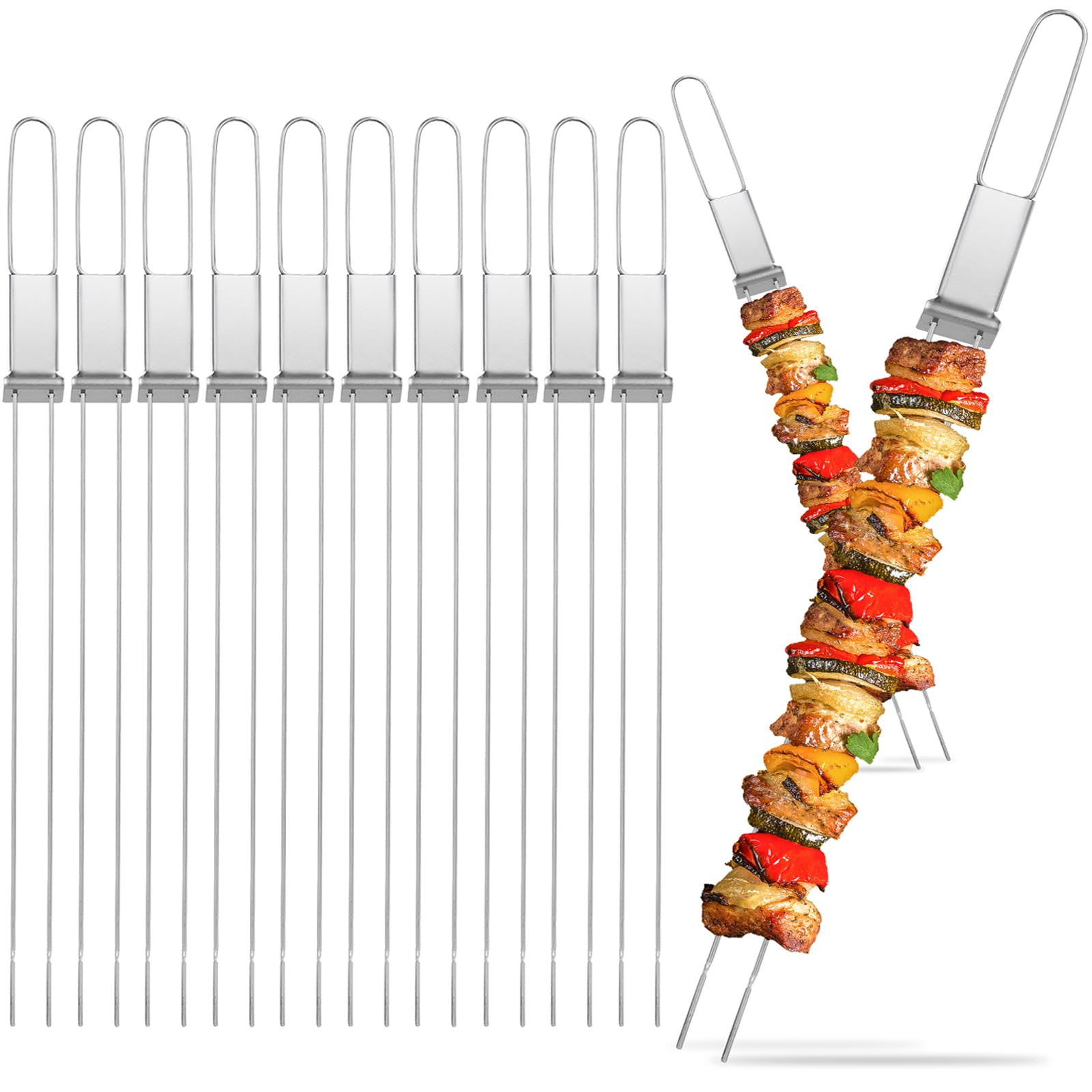 Amazon.com: Metal Skewers for Kabobs - 17" 10 Pack Kabob Skewers with ...