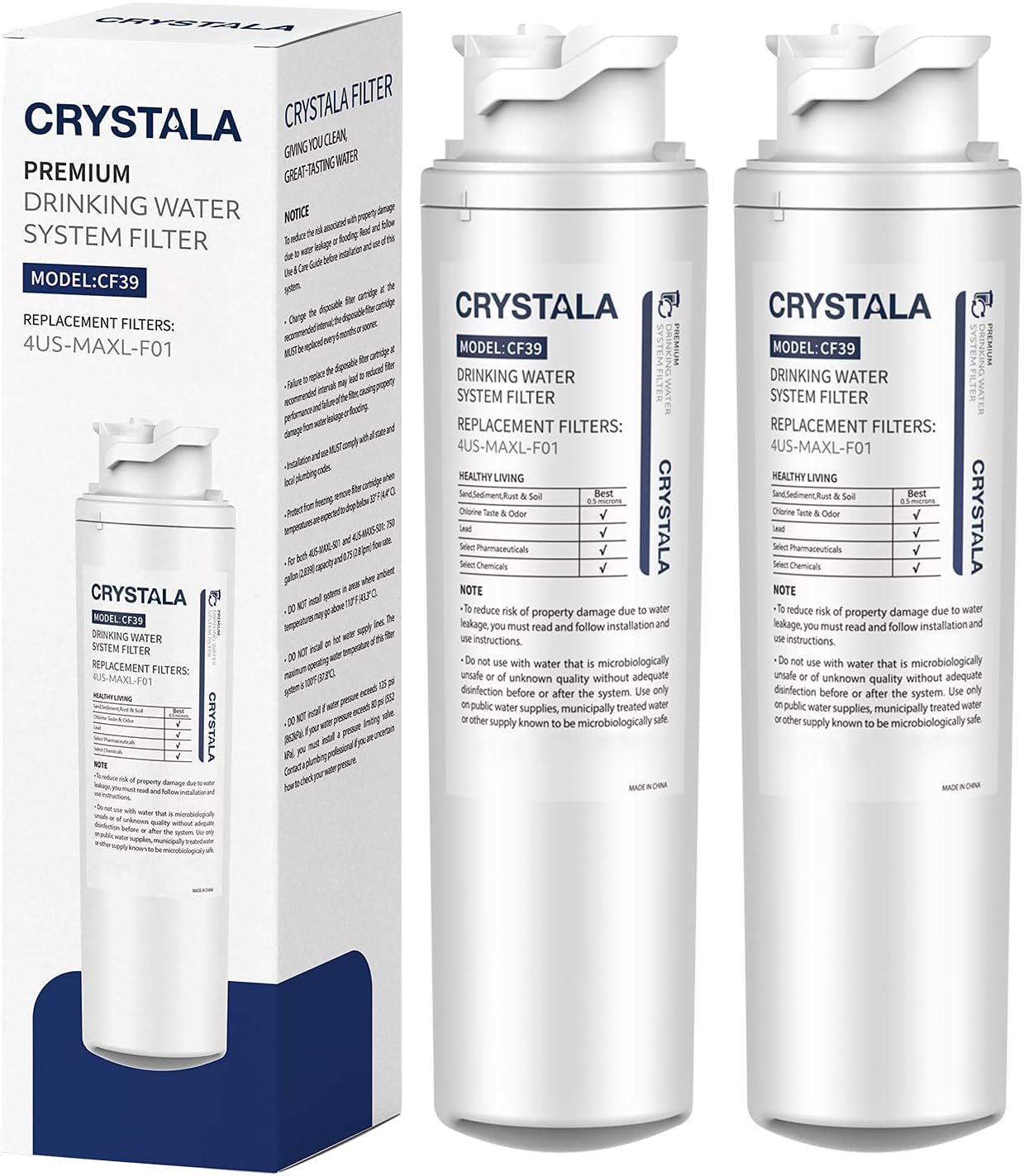 Crystala Filters 4US-MAXL-F01 Replacement Filter, Compatible with 4US-MAXL-S01 System, 2PACK ...