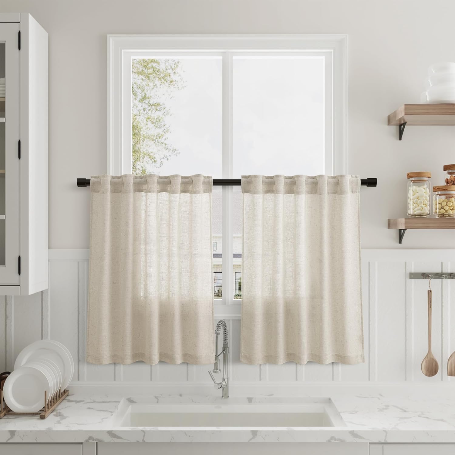 Amazon.com: Nanspring Sand Beige Linen Cafe Curtains 24 Inch Length ...