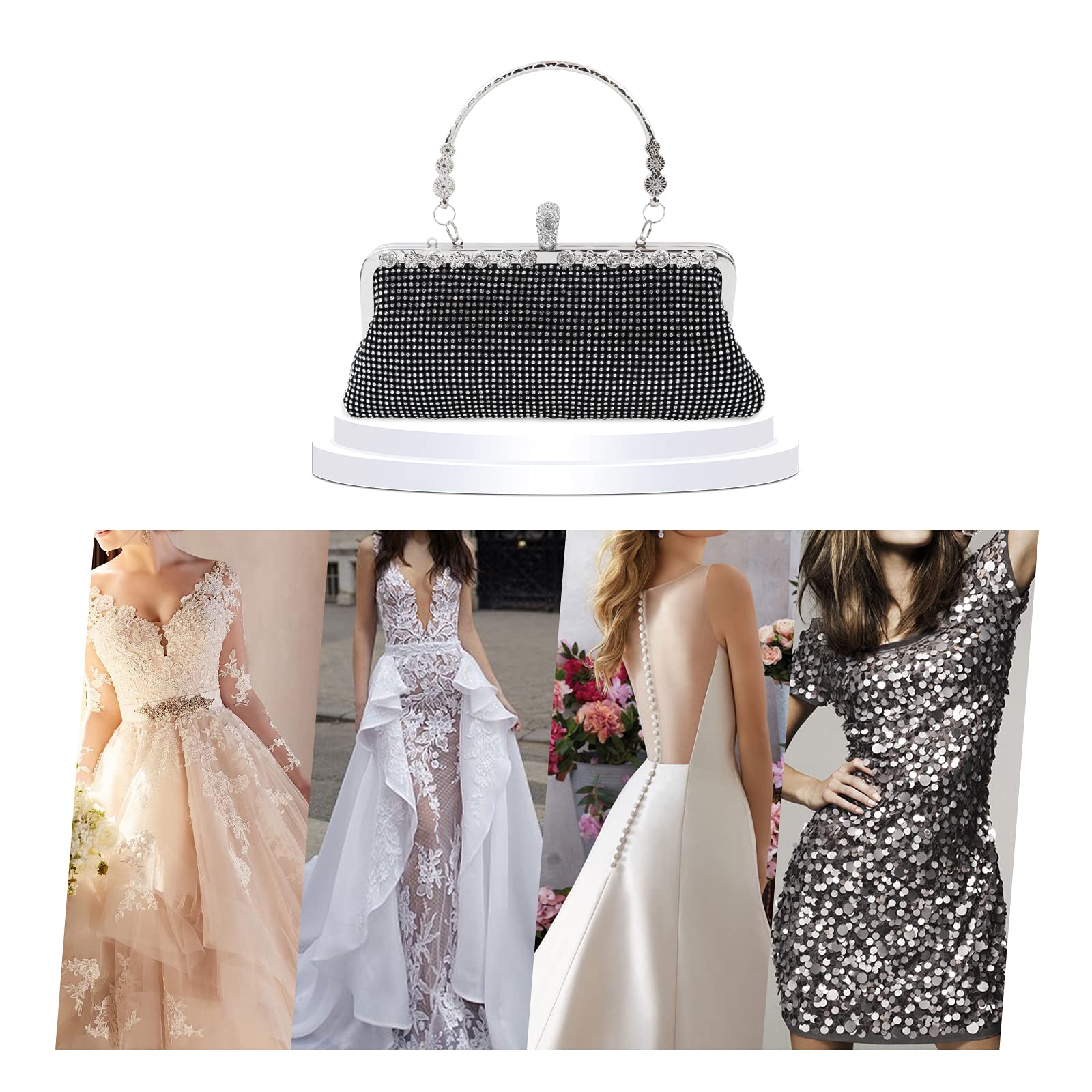 Carwales Black Clutch Purse Rhinestone Purses for Women Evening Wedding ...