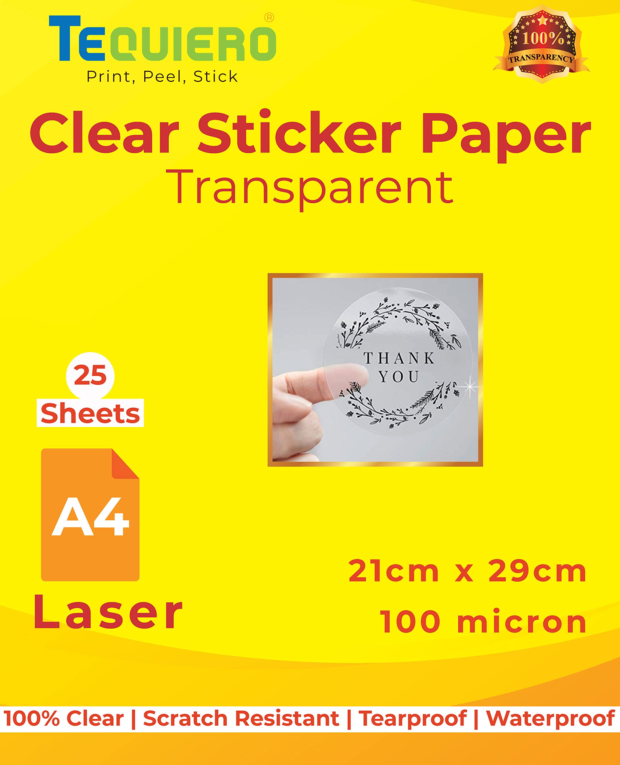 Buy TeQuiero 25 Transparent Sticker Paper Clear Sheets for Laser ...