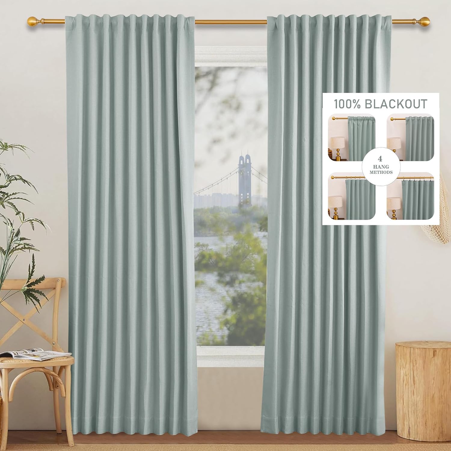 Amazon.com: 100% Blackout 4 in 1 Curtain,2 Panels Polyester Window ...