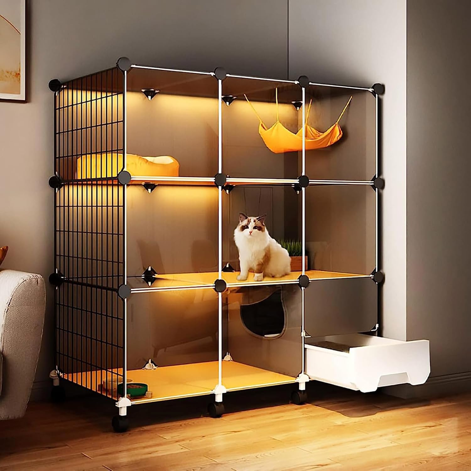 Amazon.com : Kitten Playpen for Indoor Cats, Cat Cage with Litter Box ...
