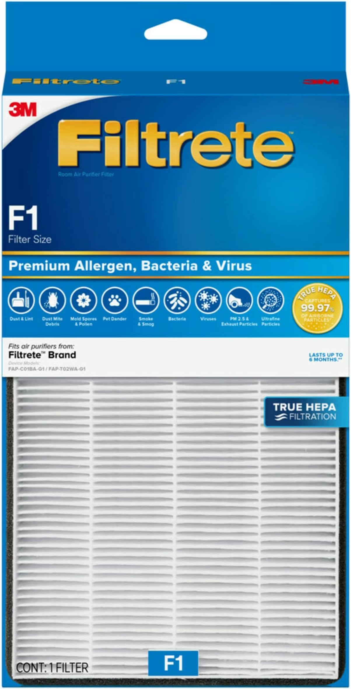Amazon.com: Filtrete F1 Room Air Purifier Filter, True HEPA Premium ...