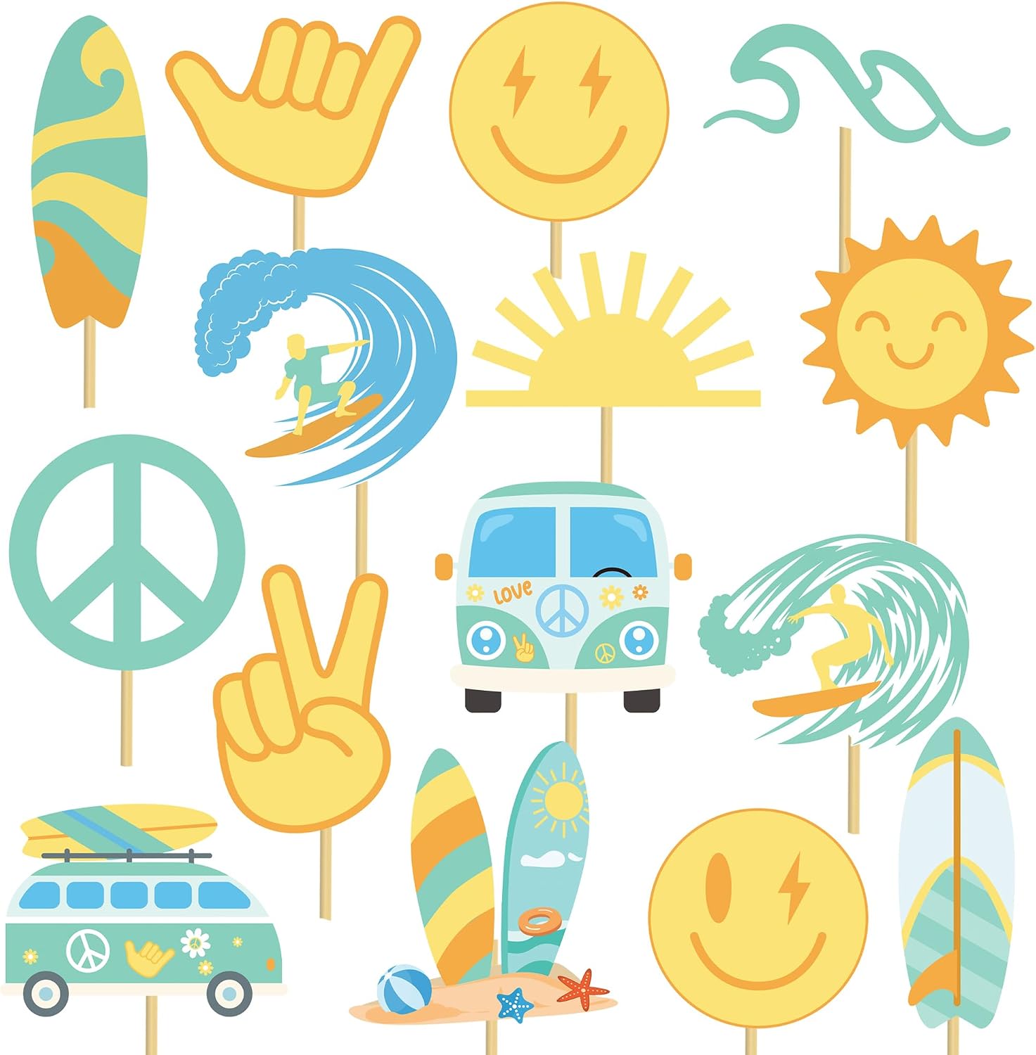 Amazon.com: Surfing Party Ccenterpiece Sticks 18PCS Hippie Surf ...