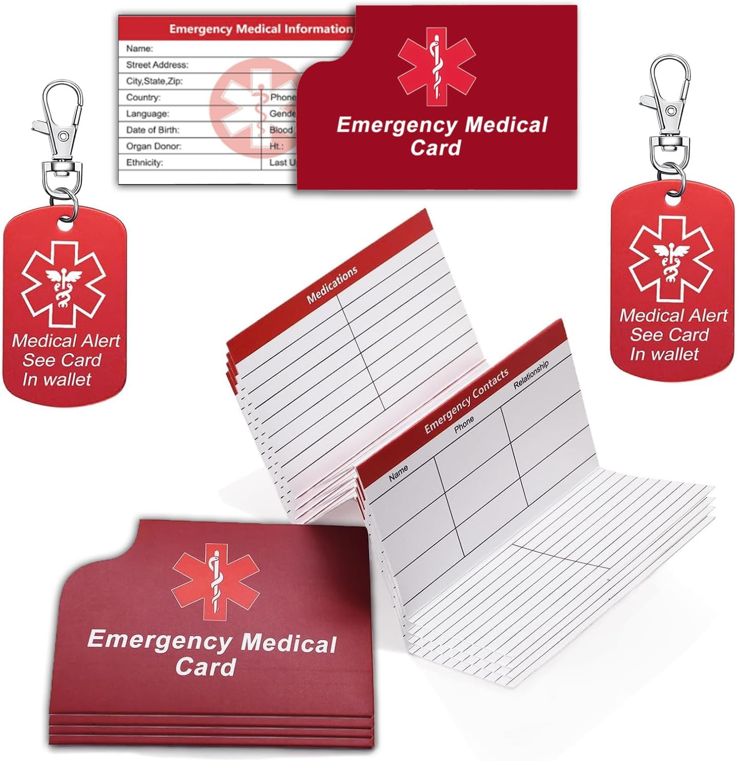 Amazon.com : 10 Pcs Emergency Medical Information Card with Tri-Folding ...