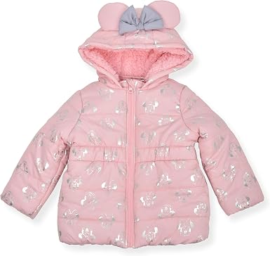 Amazon.com: Disney Girl's Minnie Mouse Print Hooded Puffer Jacket with ...