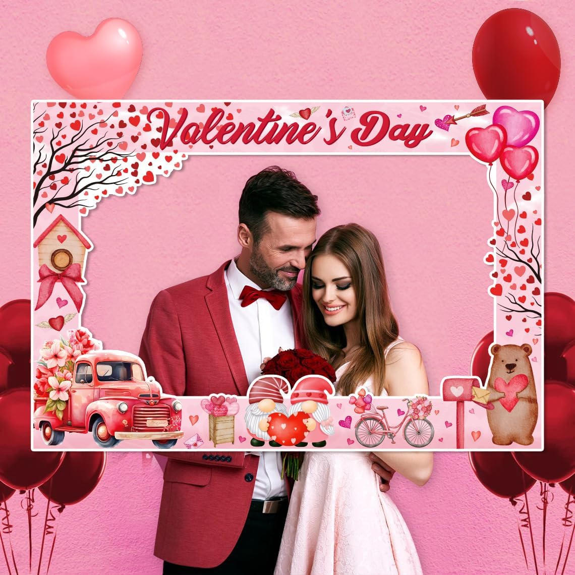 Amazon.com: Valentine Day Photo Prop Frame Pink Heart Selfie Photo ...