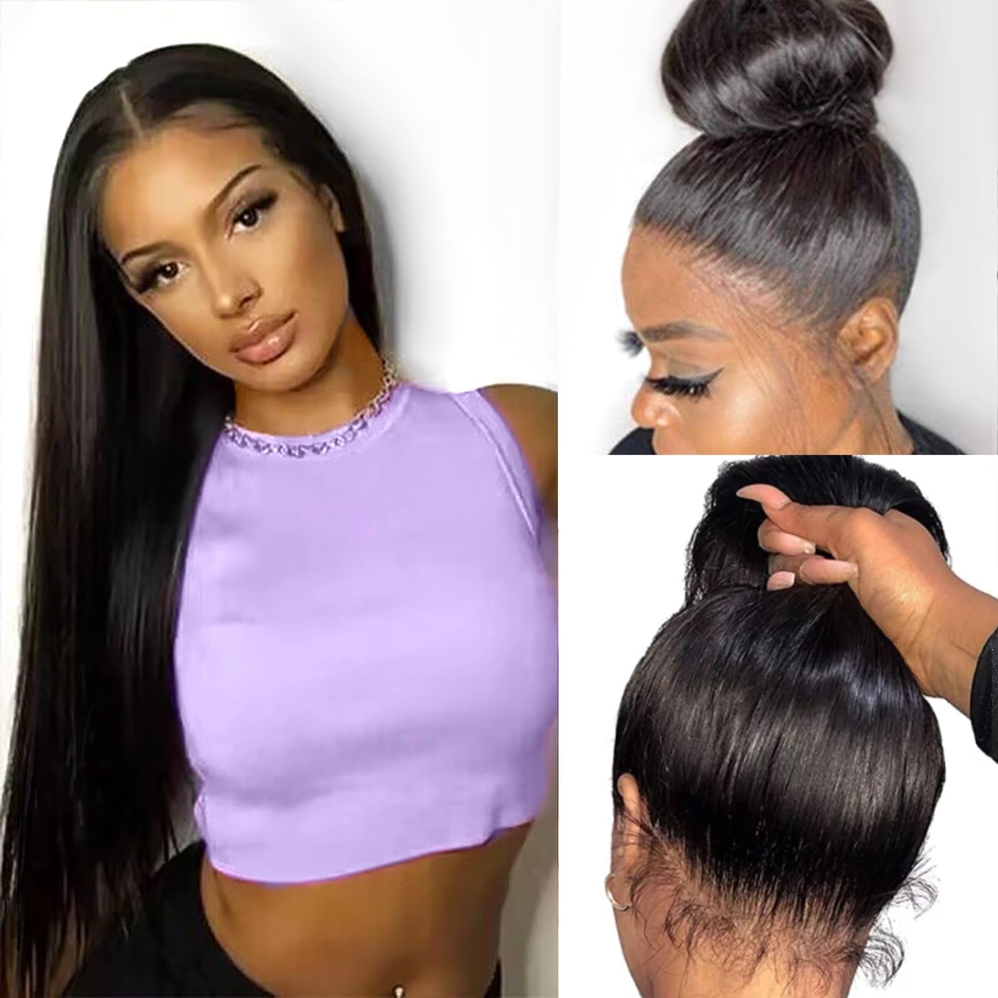 Amazon.com : 360 Lace Front Wigs Human Hair Straight Pre Plucked with ...