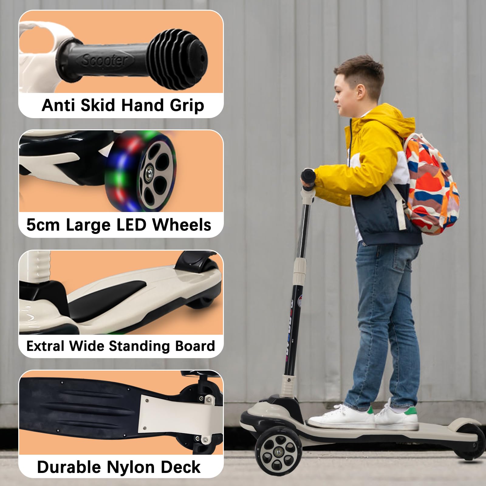 3 Wheels Kick Scooter for Kids Teens Ages 6-18 Years Extral Wide Deck 4 ...