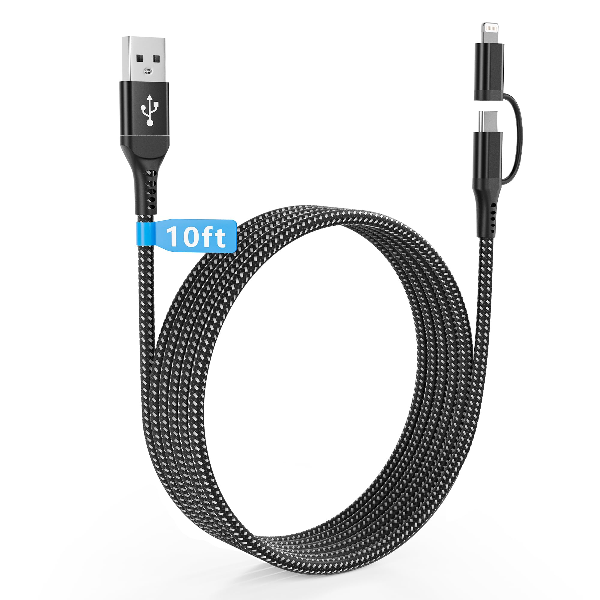 Amazon.com: Long USB to USB-C and Lightning Cable 10FT/3M [MFi & 3A ...