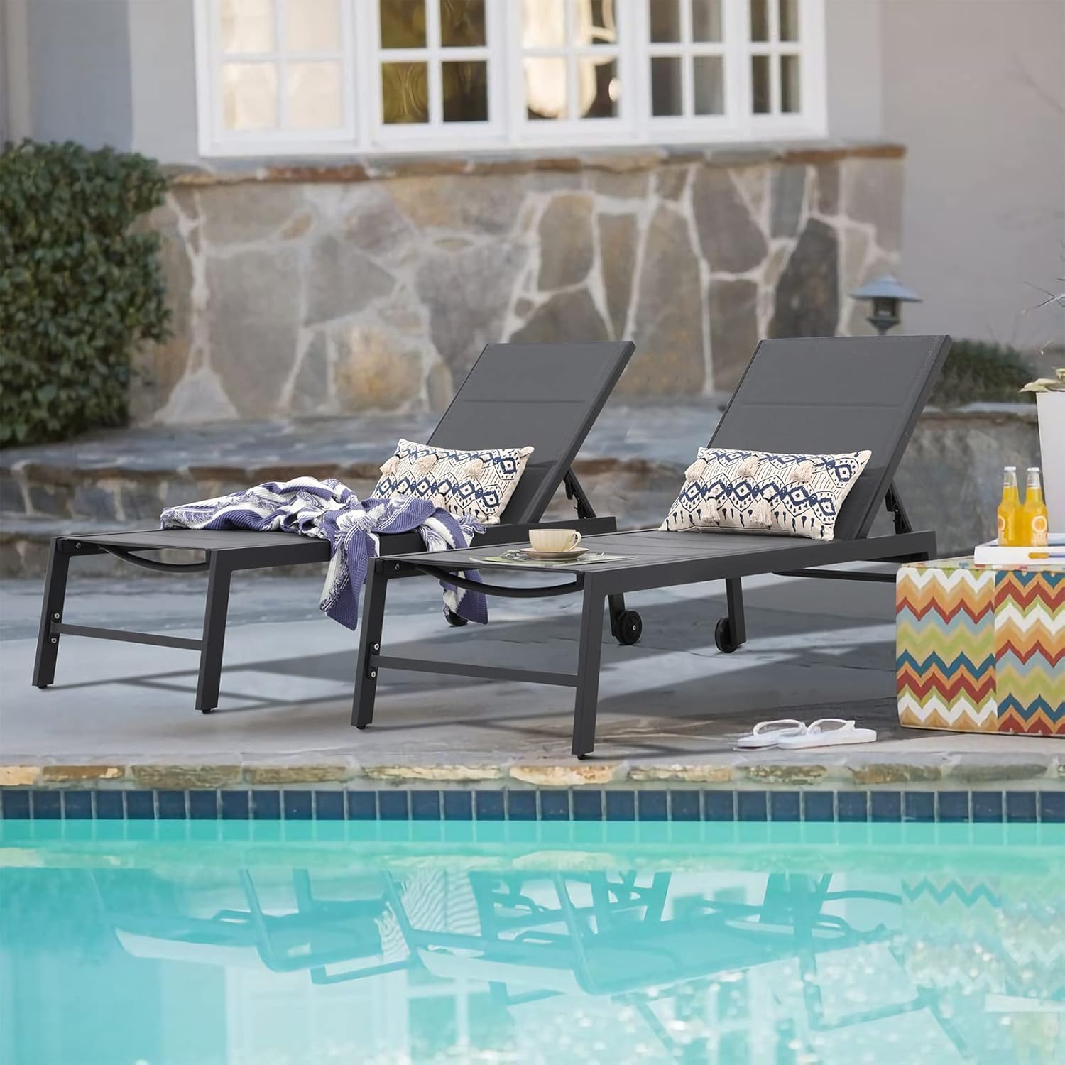 Amazon.com: Soleil Jardin Patio Lounge Chair Set of 2, Outdoor Aluminum ...