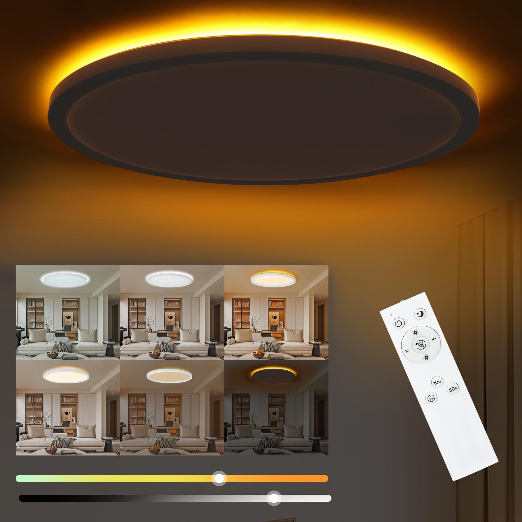 Marfete 15.3in LED Flush Mount Ceiling Light Fixture with Night Light ...