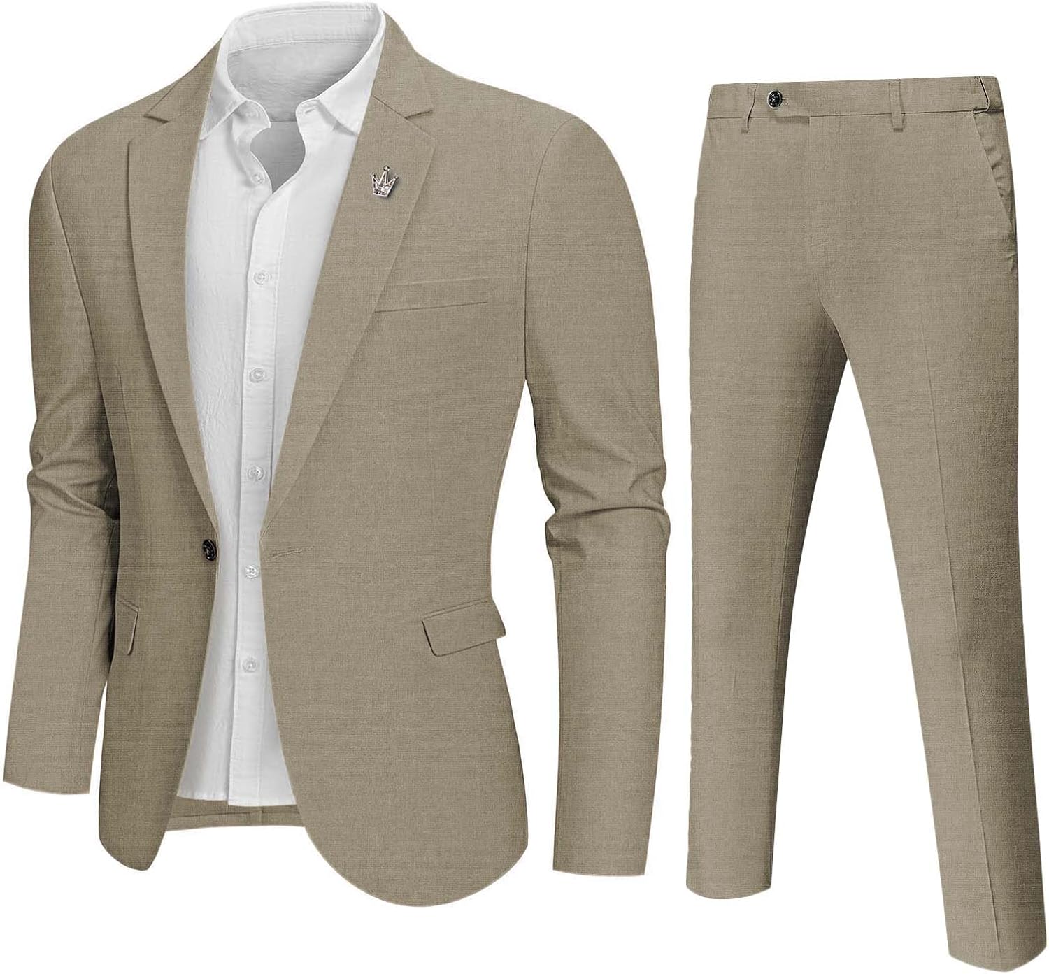 Hihawk Men 2 Piece Regular Fit Linen Suit, Casual Blazer Pants Set ...