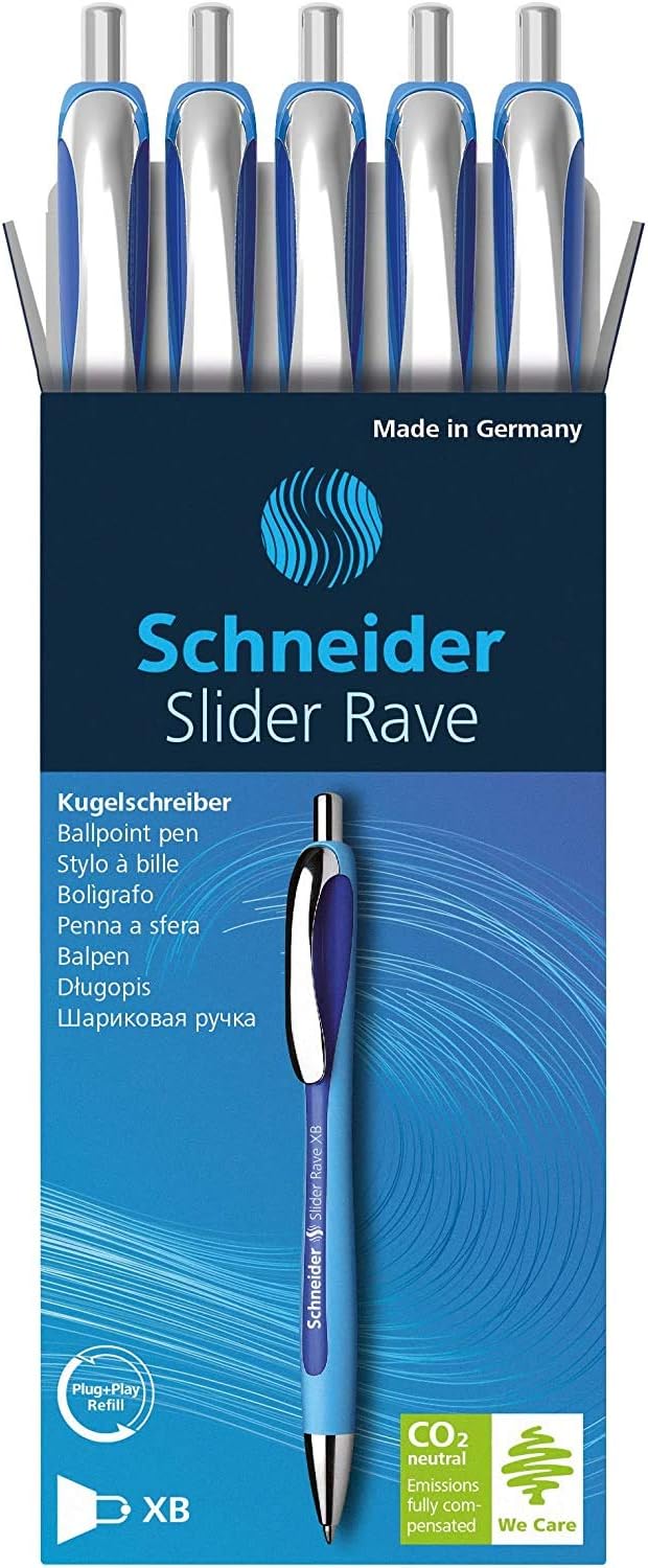 Schneider Pen, Slider RAVE XB (Extra Broad), Pack of 5, Blue (132503 ...