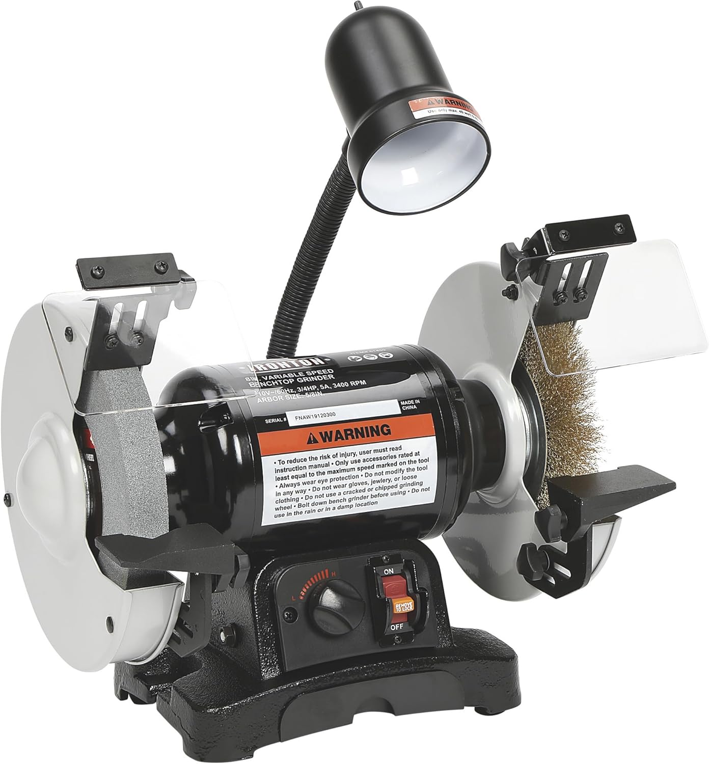 Ironton 8in. Variable Speed Benchtop Grinder - 3/4 HP, 2,000-3,400 RPM ...