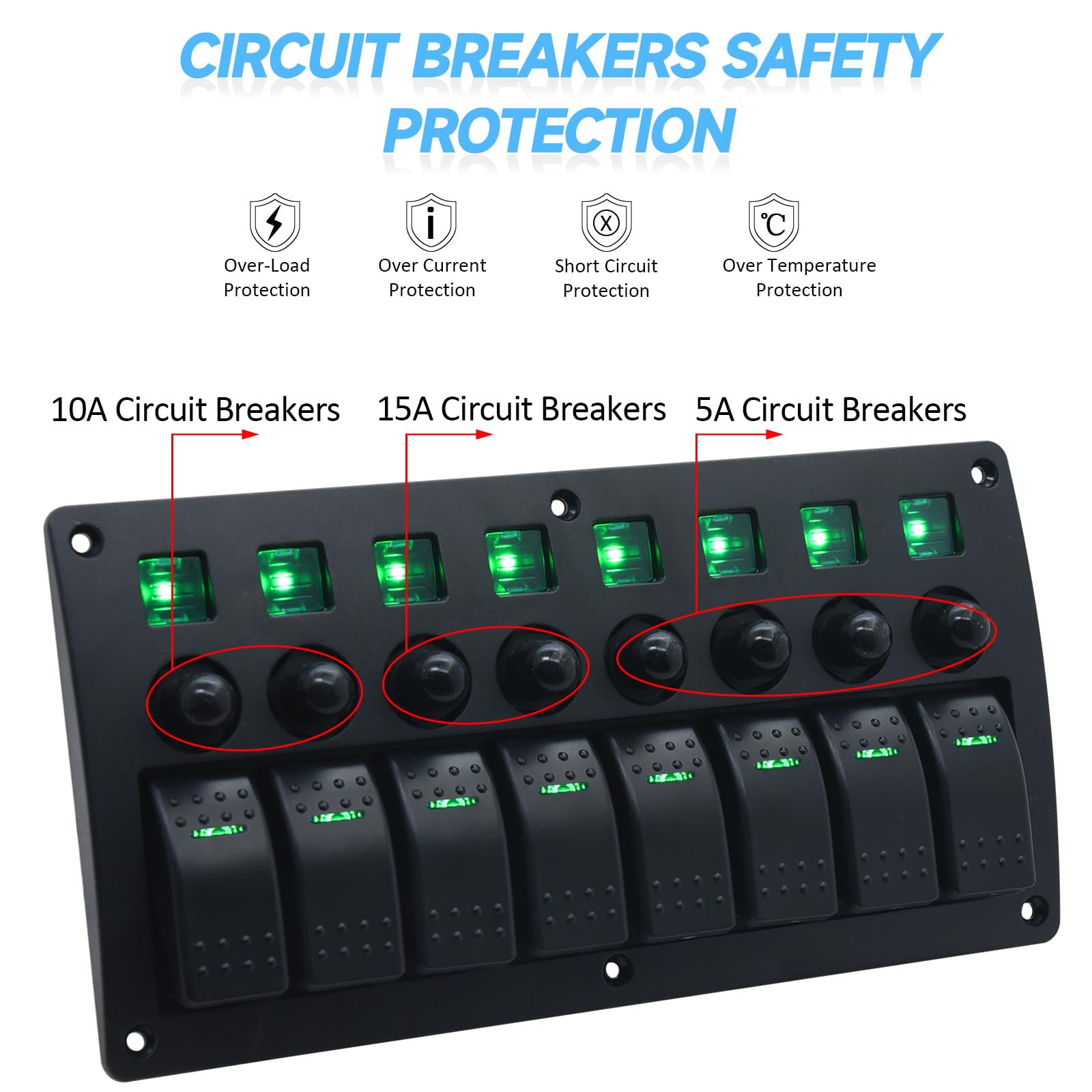 Snapklik.com : Geloo 8 Gang Marine Rocker Switch Panel, Boat Switch ...