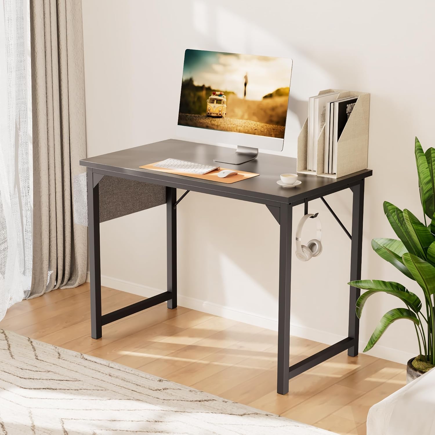 Amazon.com: NEWBULIG Computer Desk with Storage & Headphone Hooks for ...