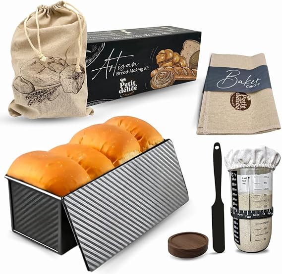 Amazon.com: Petit Delice Bread Making Kit – 2lb Pullman Loaf Pan with ...