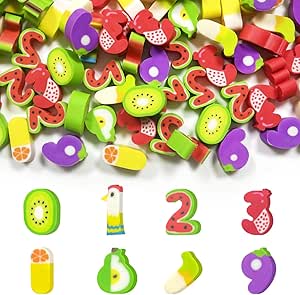 WELANE Mini Pencil Erasers, 150 PCS Cute Fruit Numbers Erasers ...