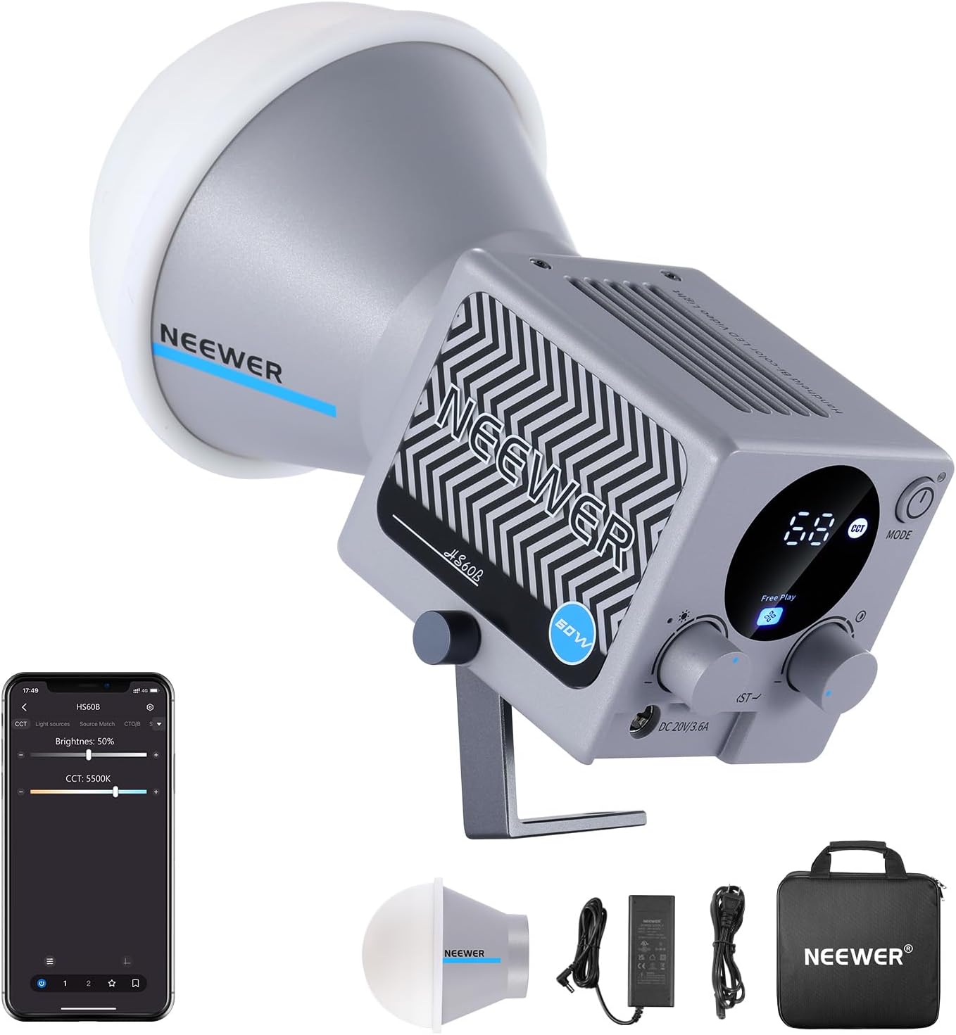 Amazon.com : 60W RGB LED Video Light with 2 Batteries Continuous Output ...