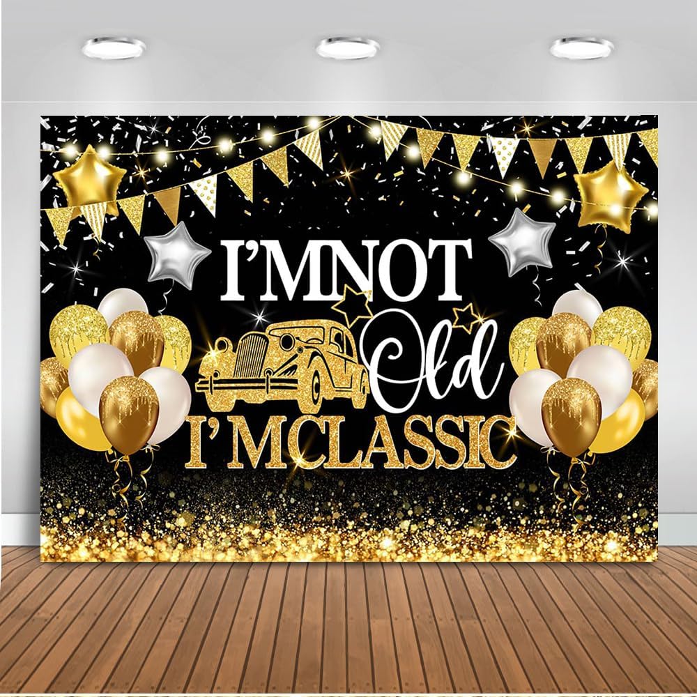 Amazon.com : Mocsicka Birthday Backdrop for Men I'm Not Old I'm Classic ...