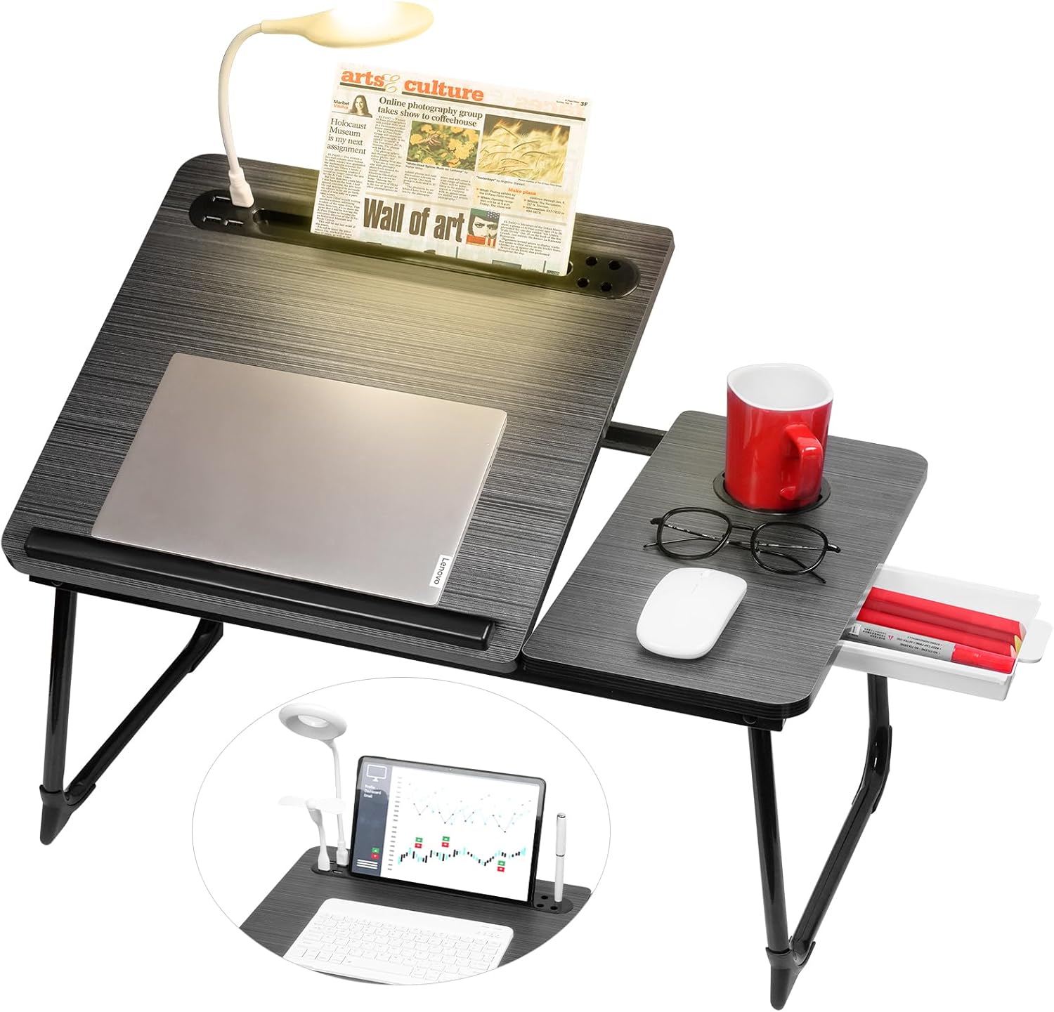 CloudTrip Plus XL Upgraded Laptop Desk with Light, iPad Holder, Drawer ...