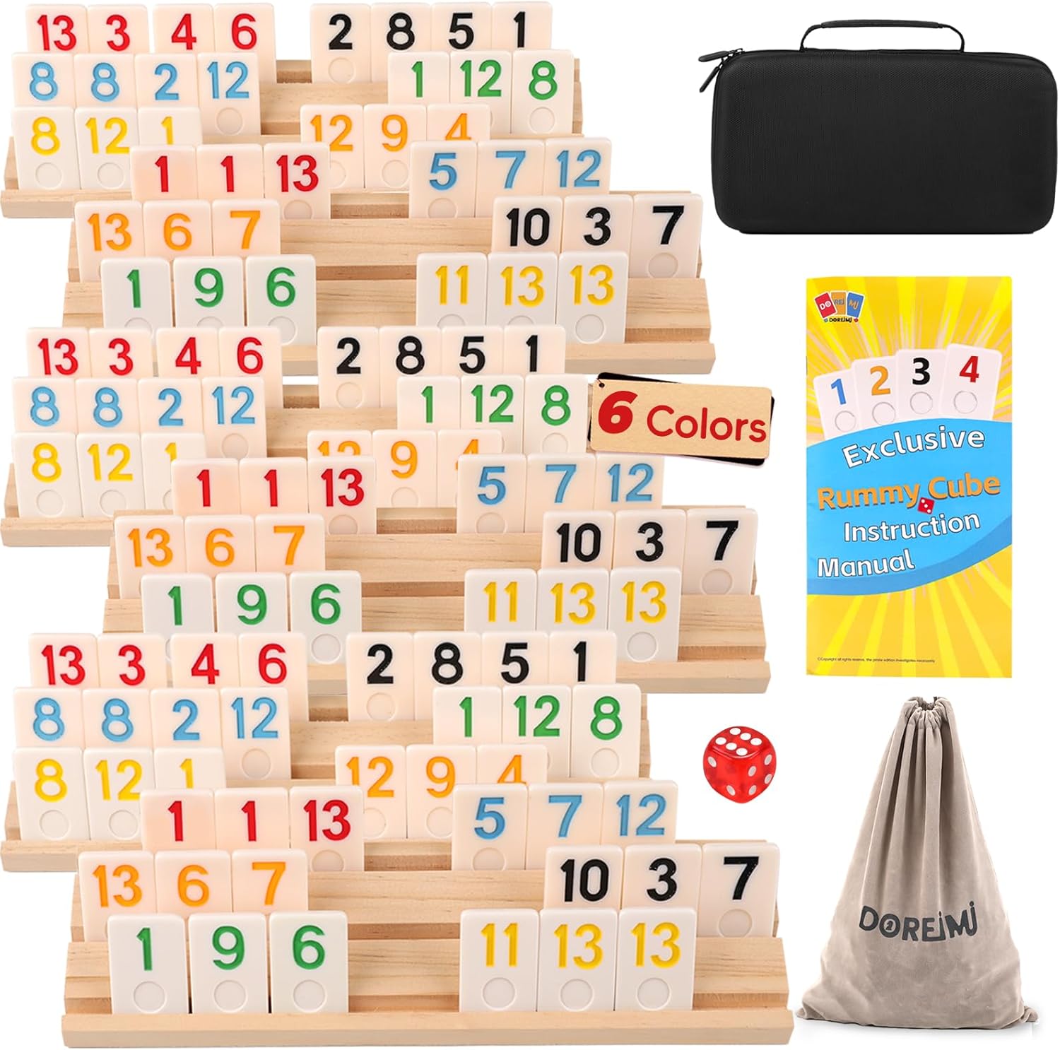 Amazon.com: Doreimi Premium Rummy Cube Game Set 6 Colors with 6 Wooden ...