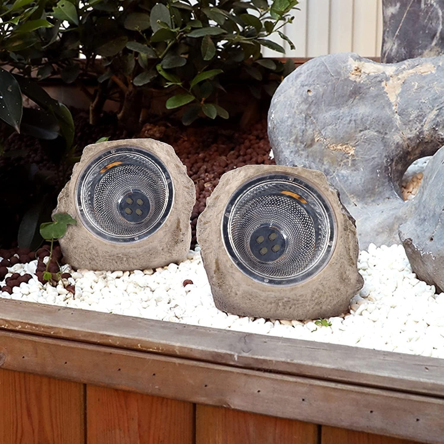 New Pack of 2 Solar Rock Lights Brown Super Bright Solar Powered Rock ...