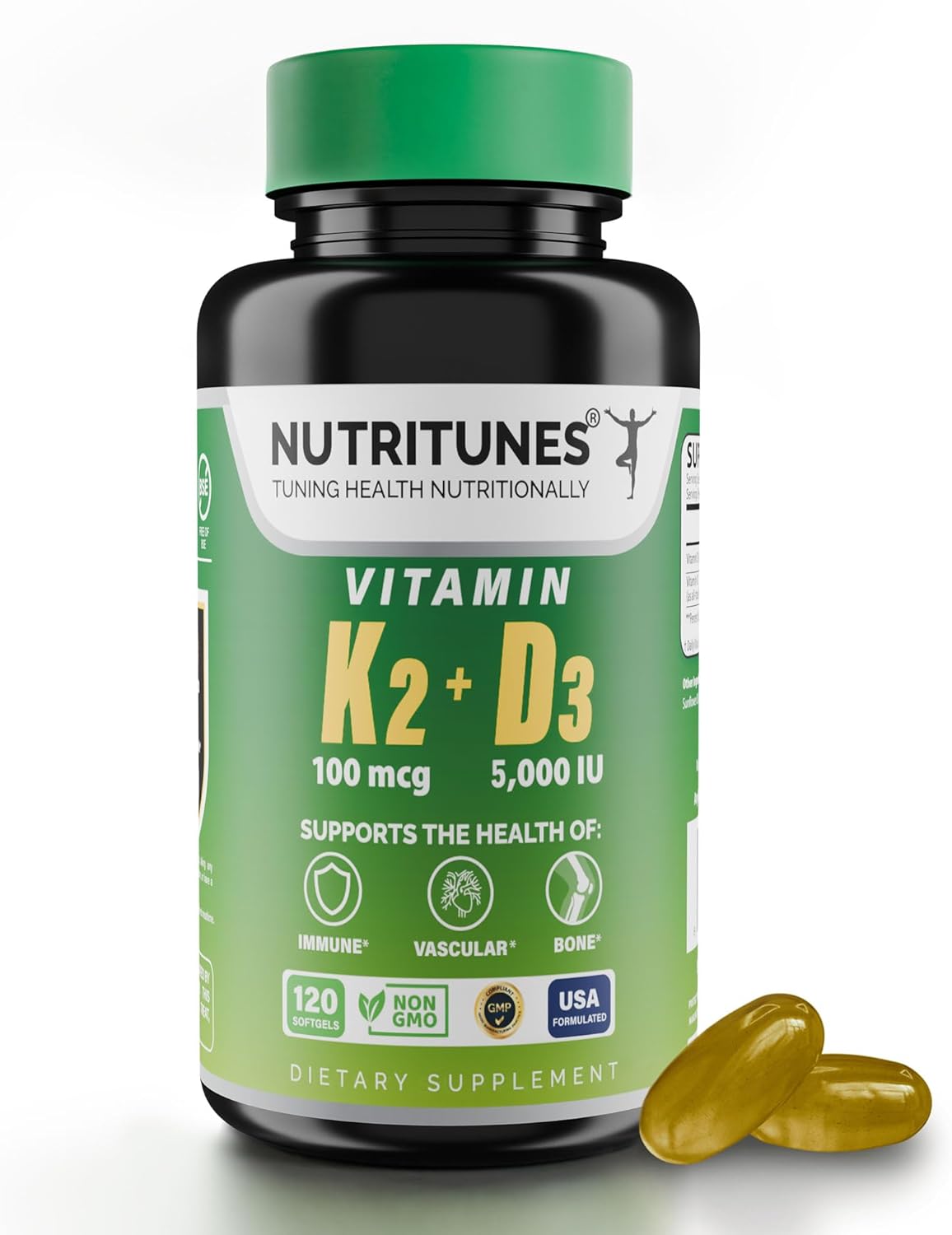 Amazon.com: Nutritunes Vitamin K2 + D3 - Supports Heart, Bone & Immune ...