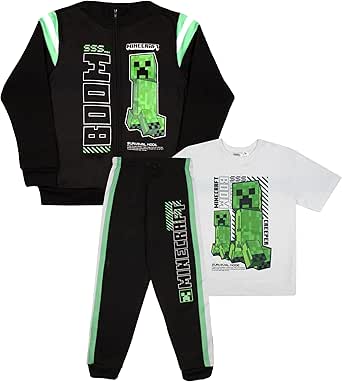 Amazon.com: Minecraft Creeper Boys 3 Piece Pants Set - Zip Up Tracksuit ...