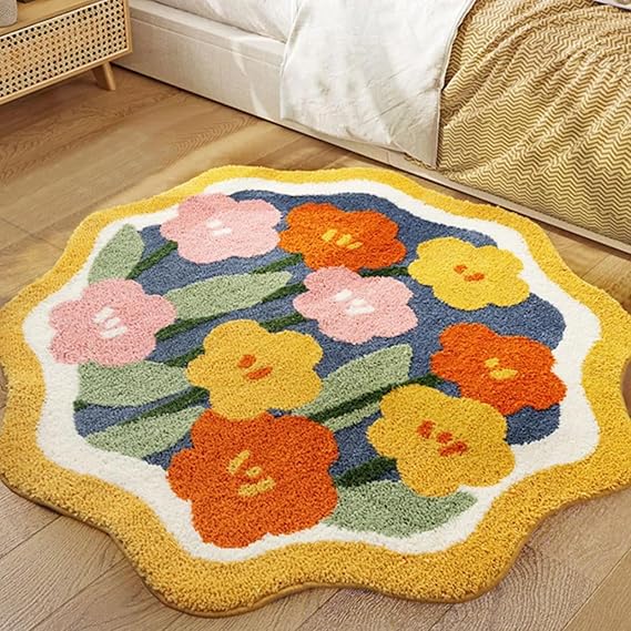 Amazon.com: Aldopein Cute Floral Round Bathroom Rug Non-Slip Washable ...