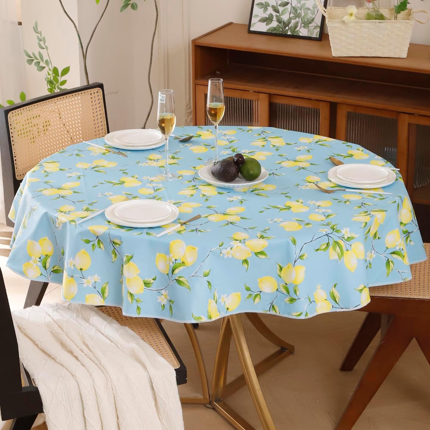 Amazon.com: Round Vinyl Tablecloth with Flannel Backing Waterproof Oil-Proof PVC Table Cloth ...