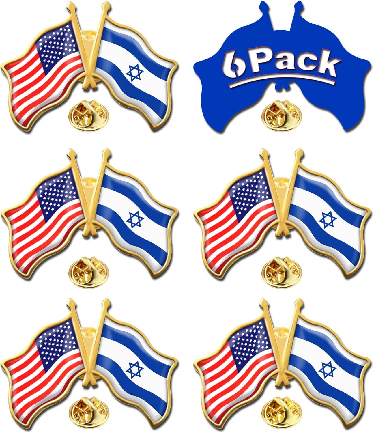 Amazon.com: 6Pack American Israel Friendship Flag Pins Bulk -1.5” Metal US USA I Stand with ...