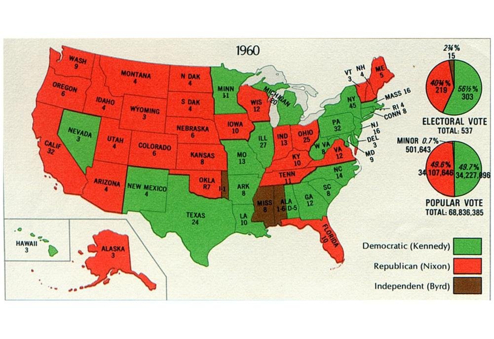 Map of United States (Presidential Election, 1960) Art Poster Print 19 ...