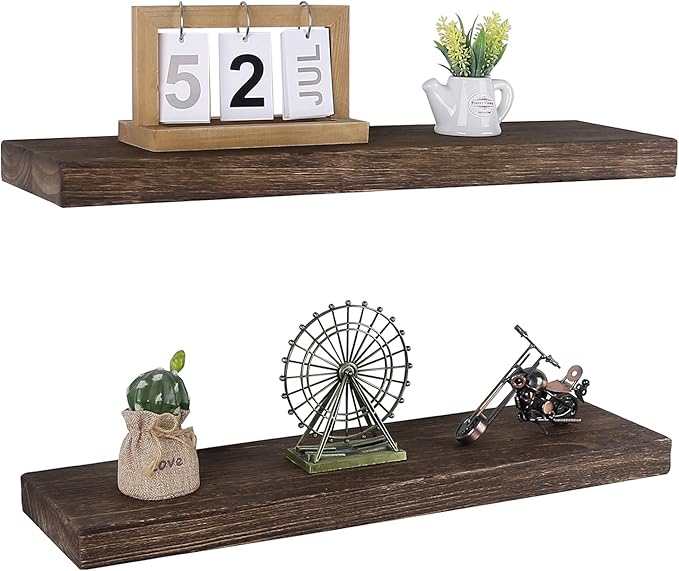 Amazon.com: Rustic Natural Wood Floating Shelves Open Shelving Set of 2 ...