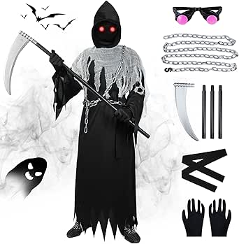 FORMIZON Sensenmann Kostüm Kinder, Kinderkostüm Sensenmann mit Glühende ...