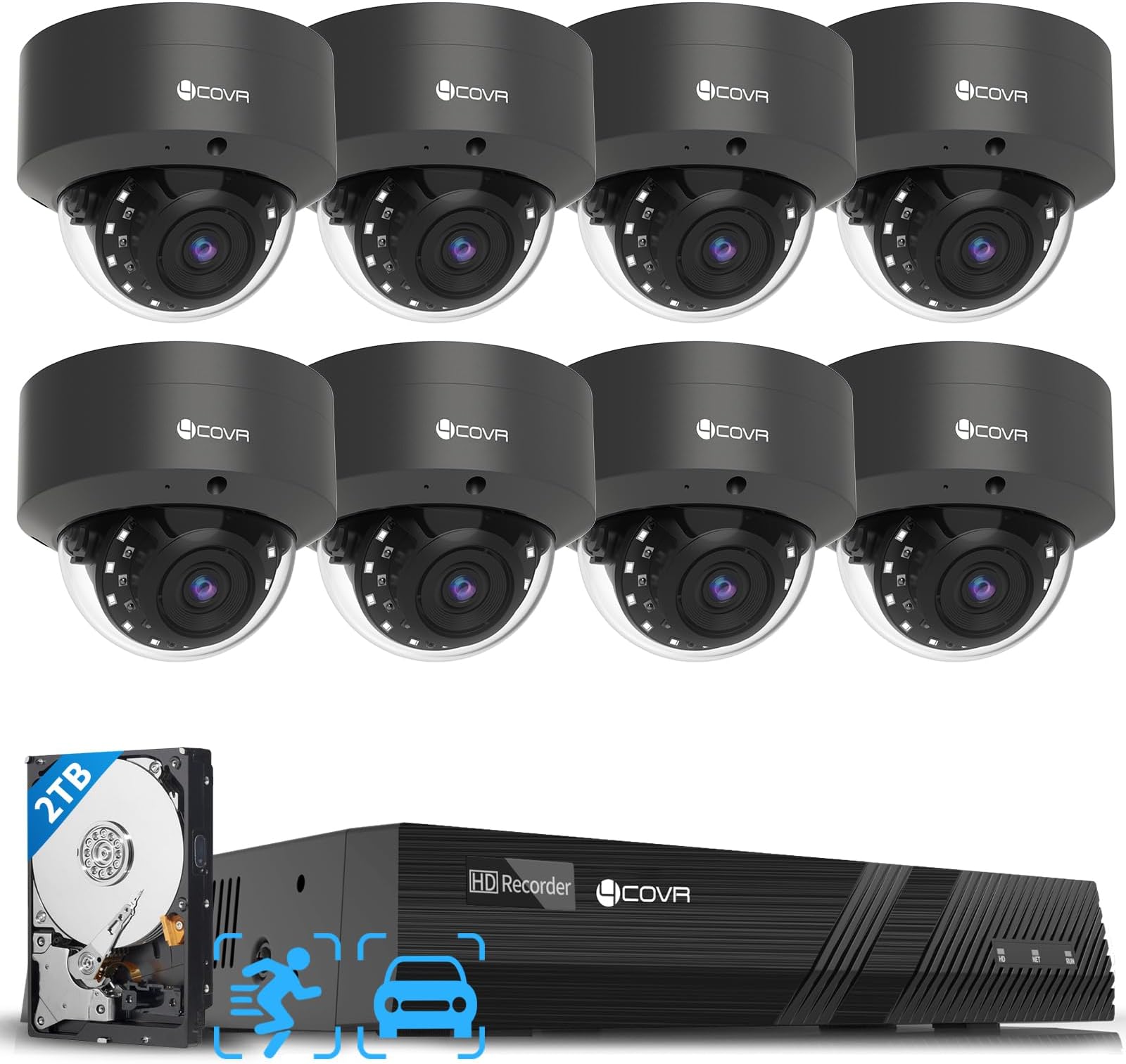 Amazon.com: 4COVR 8 Camera Security System, 8X 5MP IK10 Vandal-Proof IP67 Dome PoE IP Camera ...