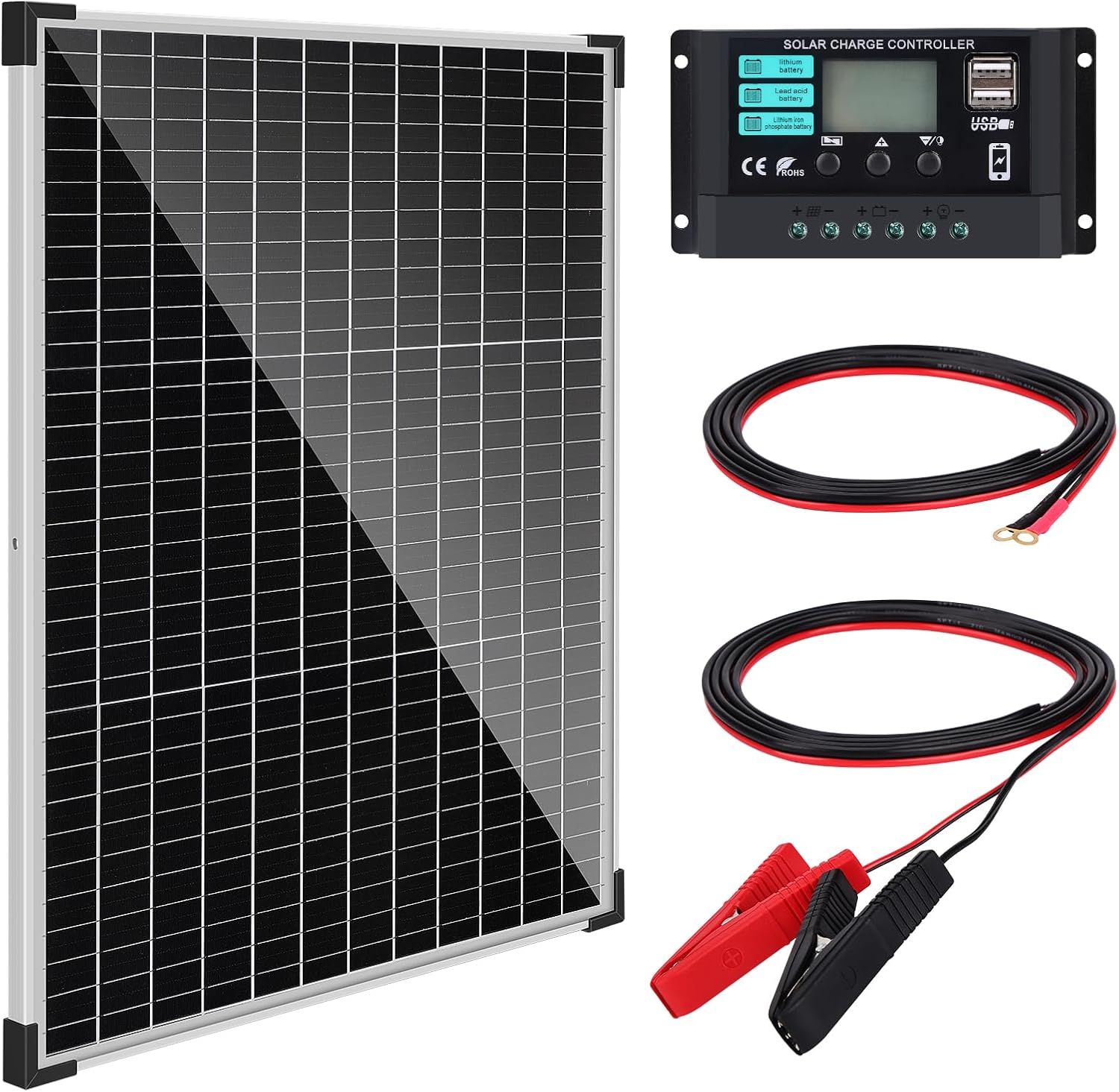 Solar Panel Kit 50W with 10A Charge Controller Monocrystalline Solar ...