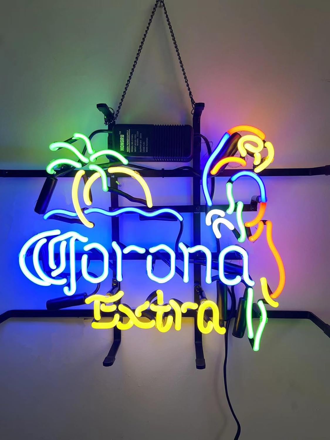Amazon.com : Neon Sign Coronas Beer Bar Parrot Extra Signs Real Glass ...