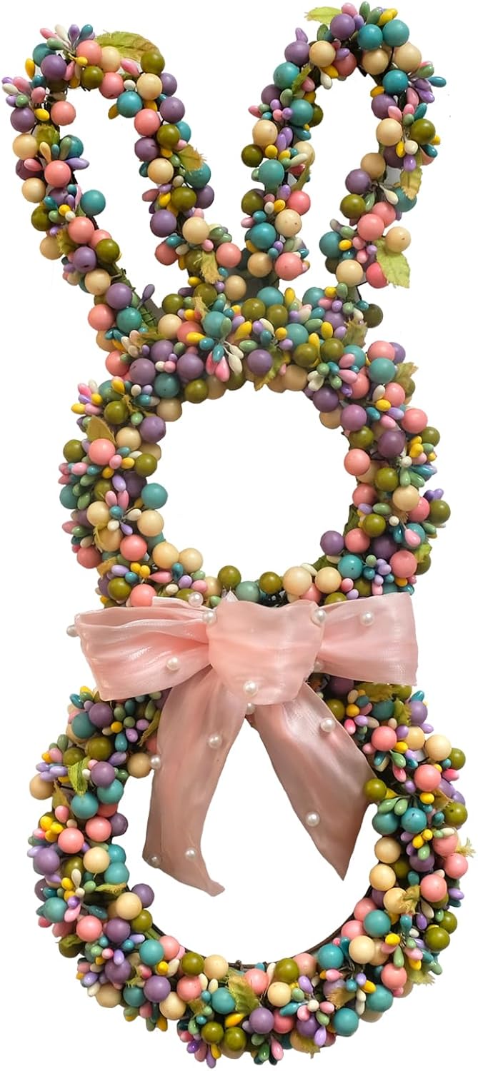Amazon.com: 18 Inch Easter Bunny Berries Wreath for Front Door, Spring ...