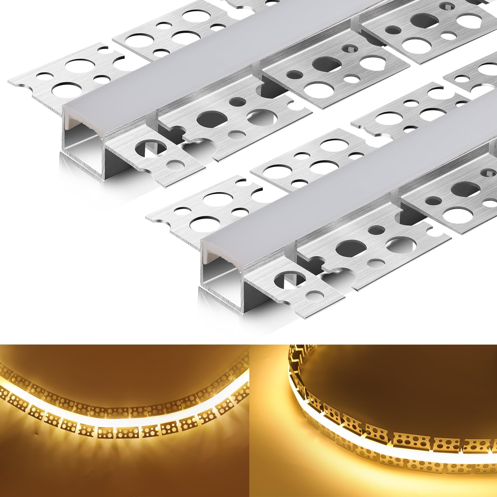 10 Pack LED Channel with Milky White Diffuser 6.6FT/2M Plaster-in ...